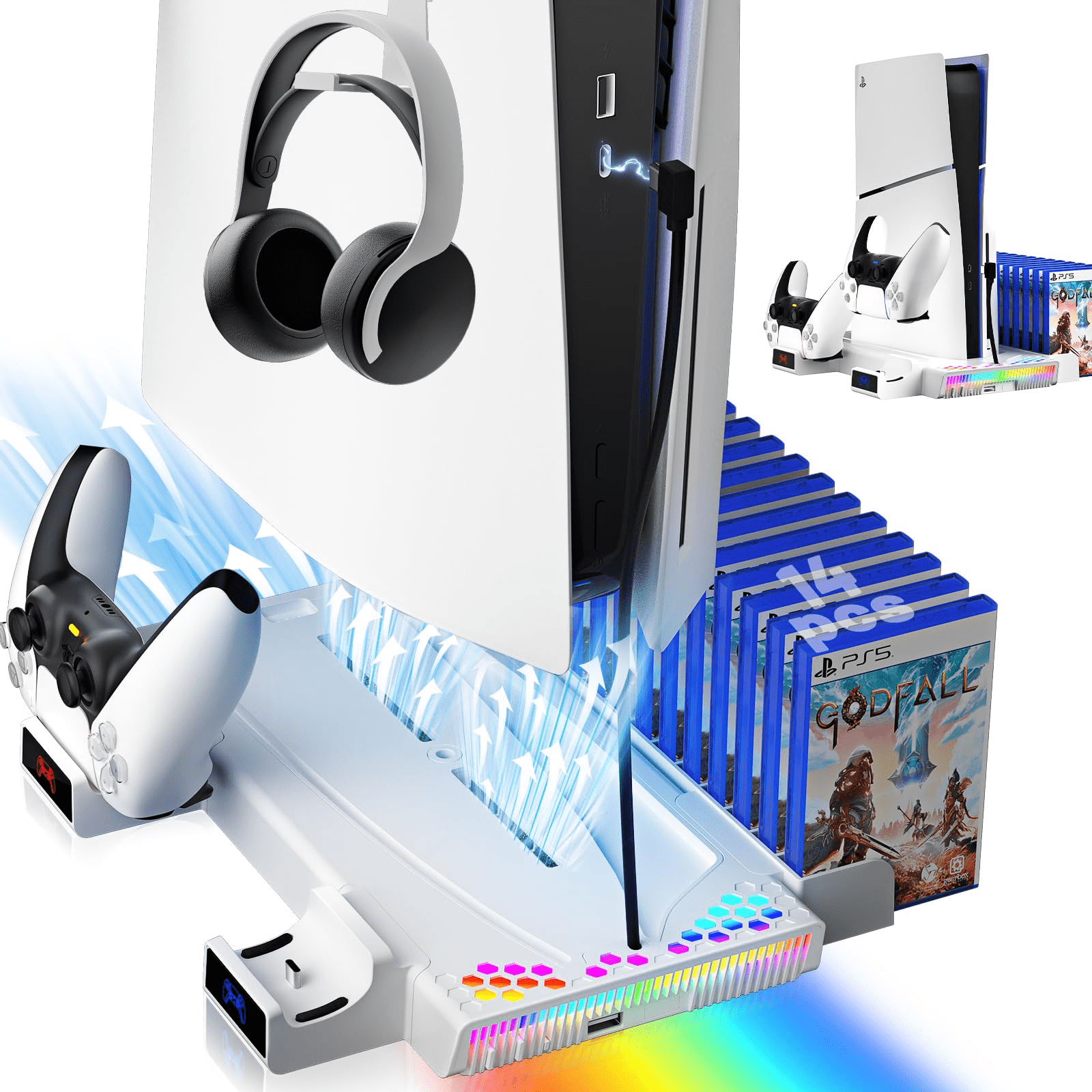 Welltop PS5 Stand Cooling Station for PS5/PS5 Slim Disc & Digitial ...