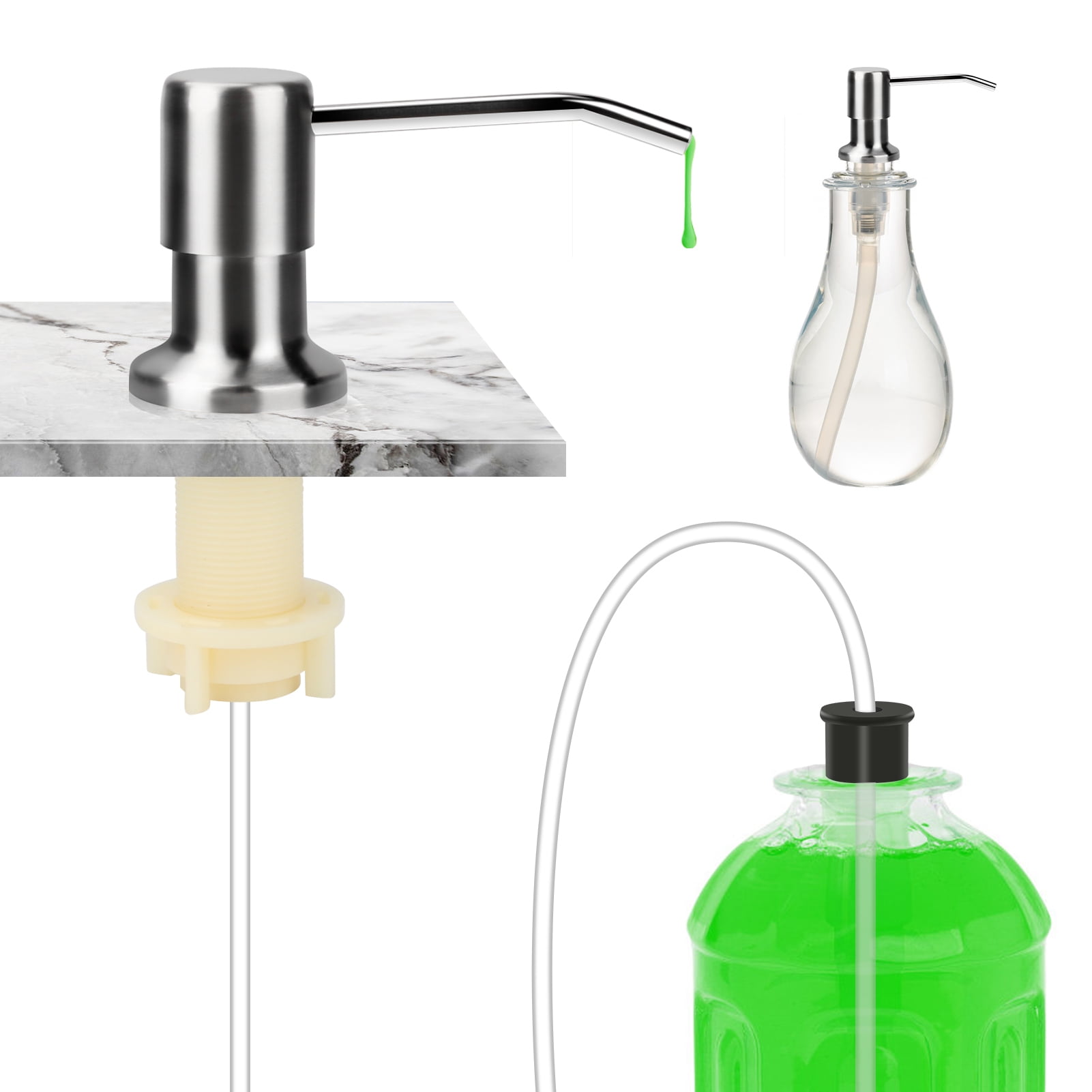 Welltop Kitchen Sink Soap Dispenser, Brushed Stainless, 3.9FT Silicone ...