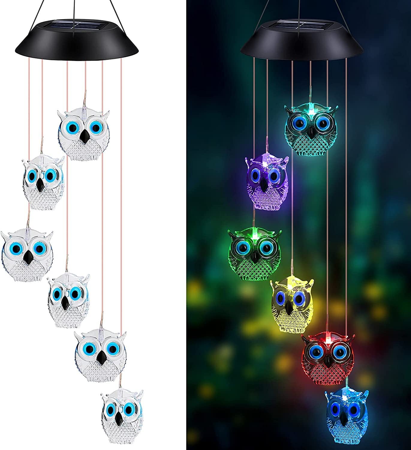 Welltop Hanging Solar Wind Chimes, Owl LED Lamp, Color Changing ...