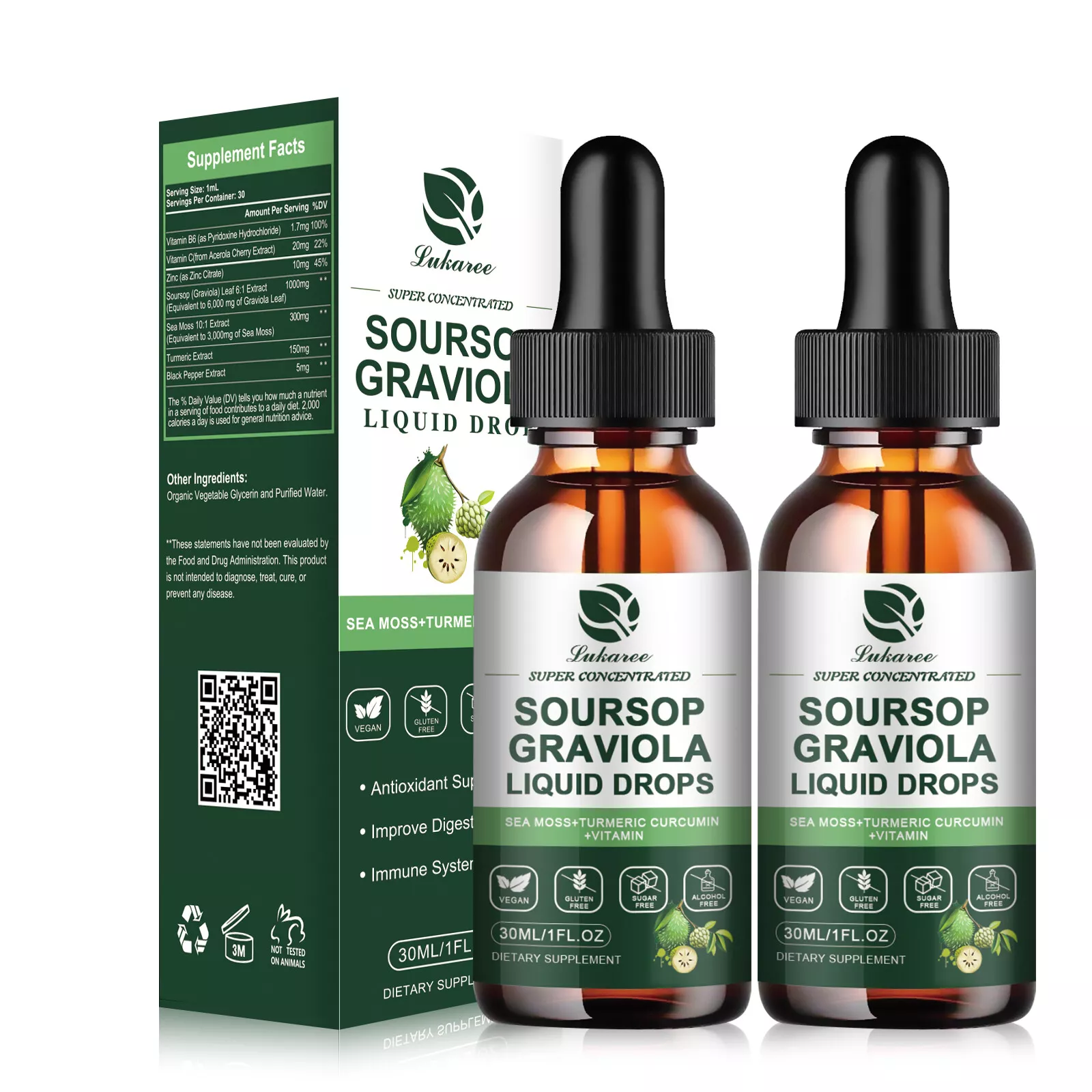 Wellvita 2Packs Soursop Graviola Liquid Drops,With Sea Moss Turmeric ...