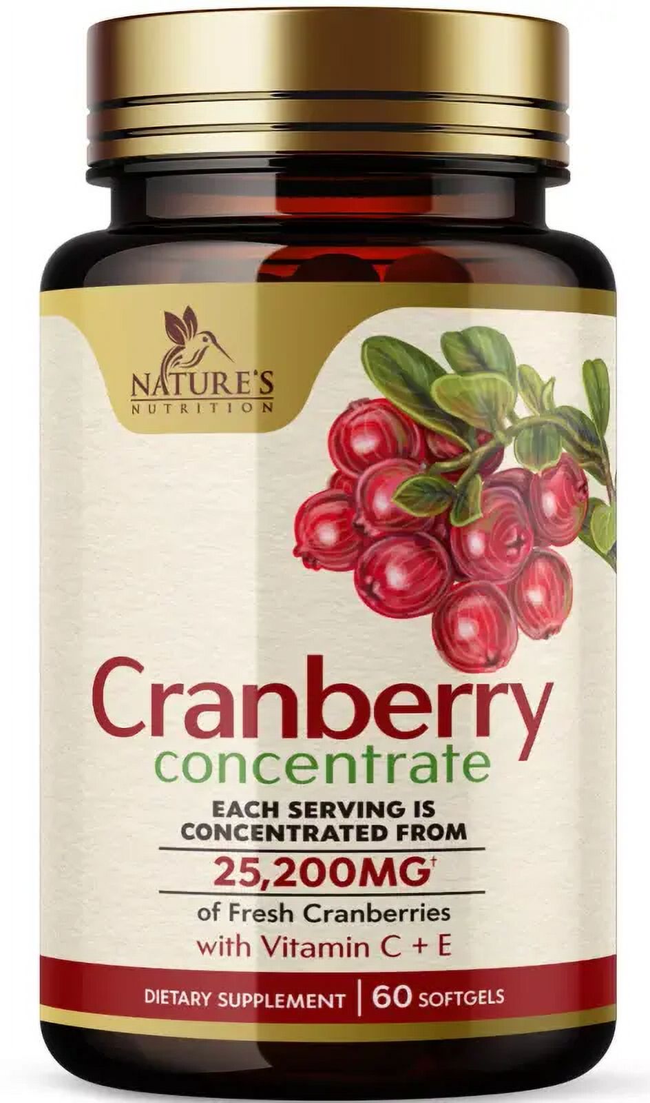 Wellvita Cranberry Capsules Pills 25,200mg Supplement+Vitamin C Concentrate Extract 60 softgels ...