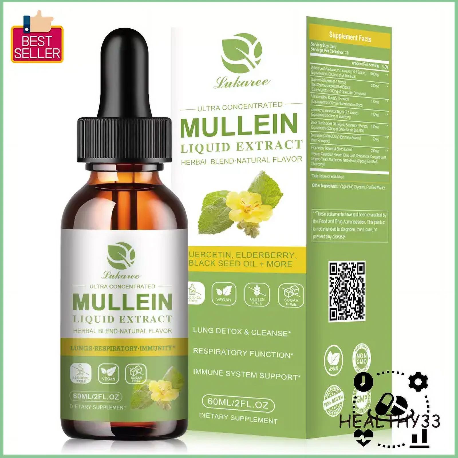 Wellvita Mullein Leaf Extract Natural Liquid Drops Healthy Lung Cleanse ...