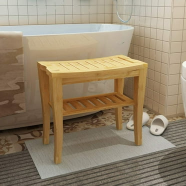 Costway Natural Bamboo Shower Seat Bench with Storage Shelf, Moisture ...