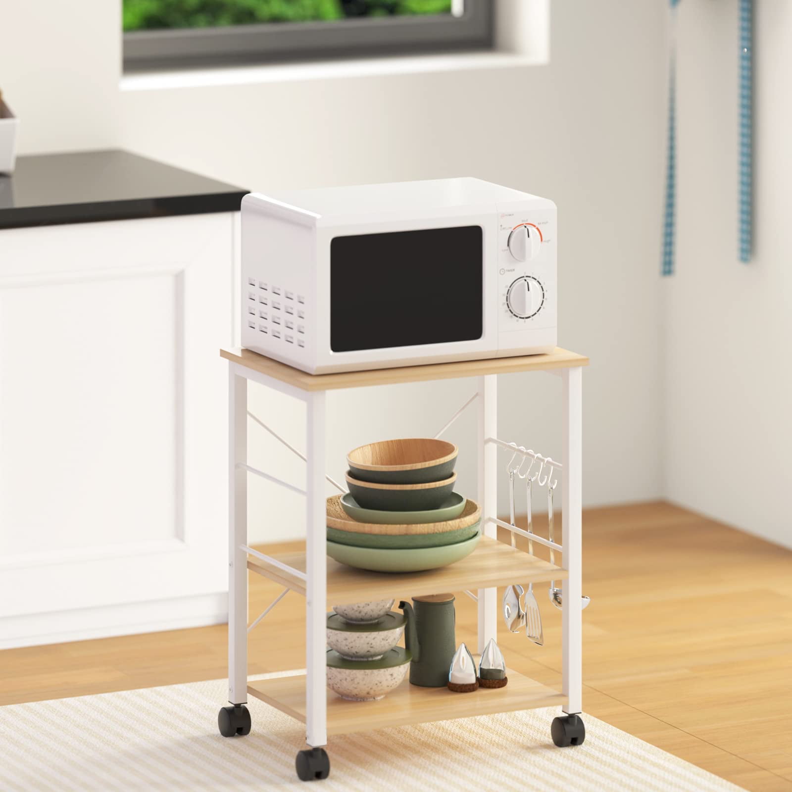 Wellynap 3-Tier Storage Cart, 23.6" Microwave Oven Cart Stand with ...