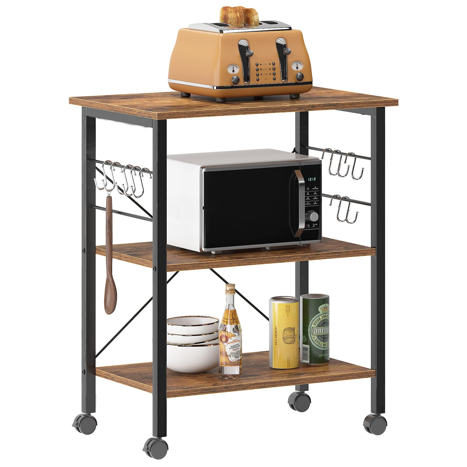 Wellynap 3-Tier Storage Cart, 23.6" Microwave Oven Cart Stand with ...