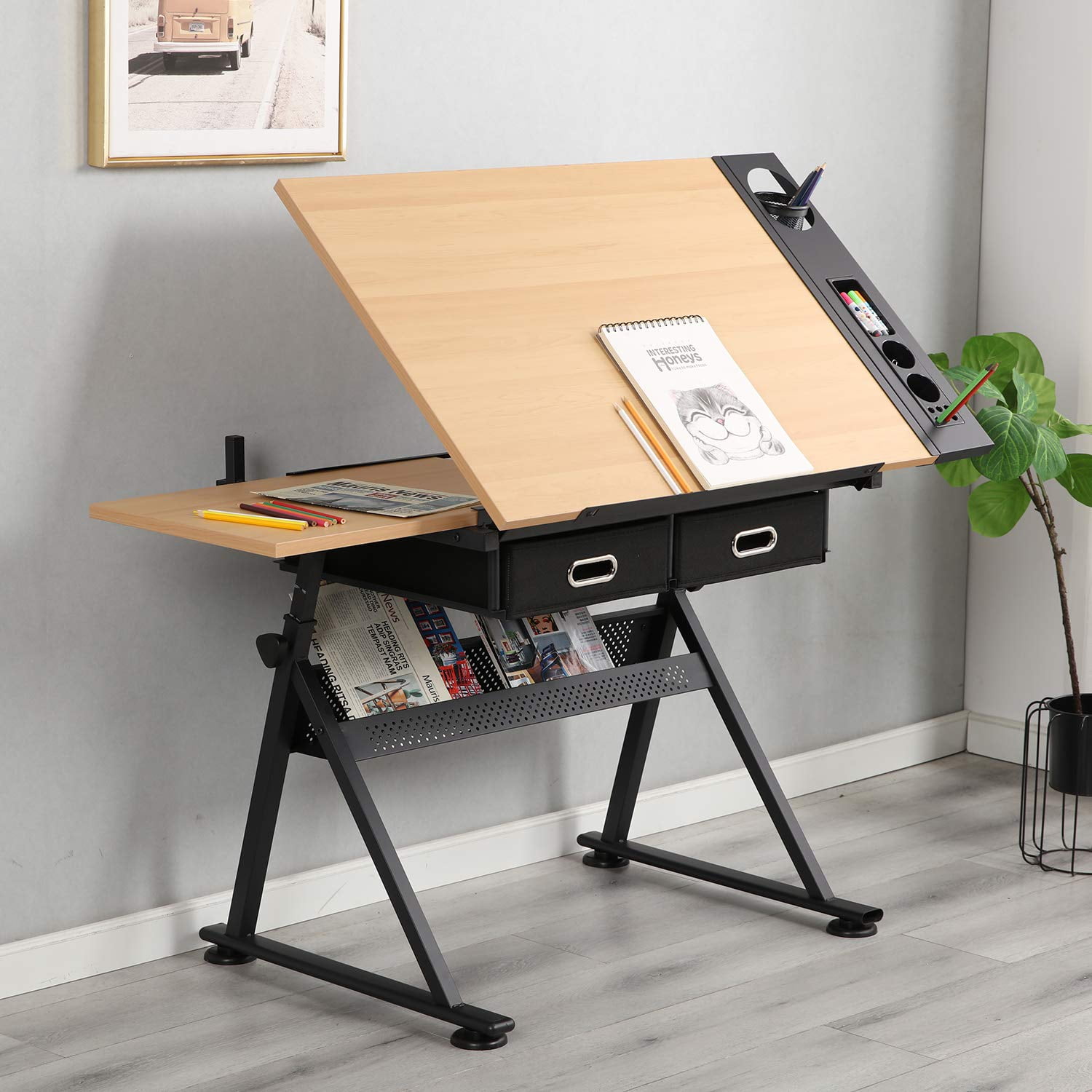 Wellynap Height Adjustable Drafting Table with Stool, 49.2" Drawing ...