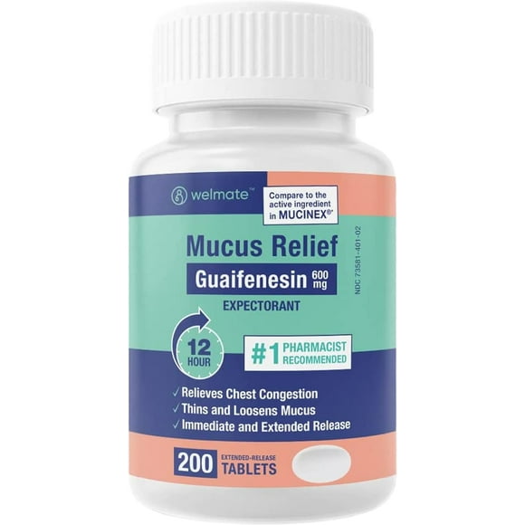Welmate Mucus Relief - Guaifenesin 600 mg 12 Hour - 200 Count Extended ...