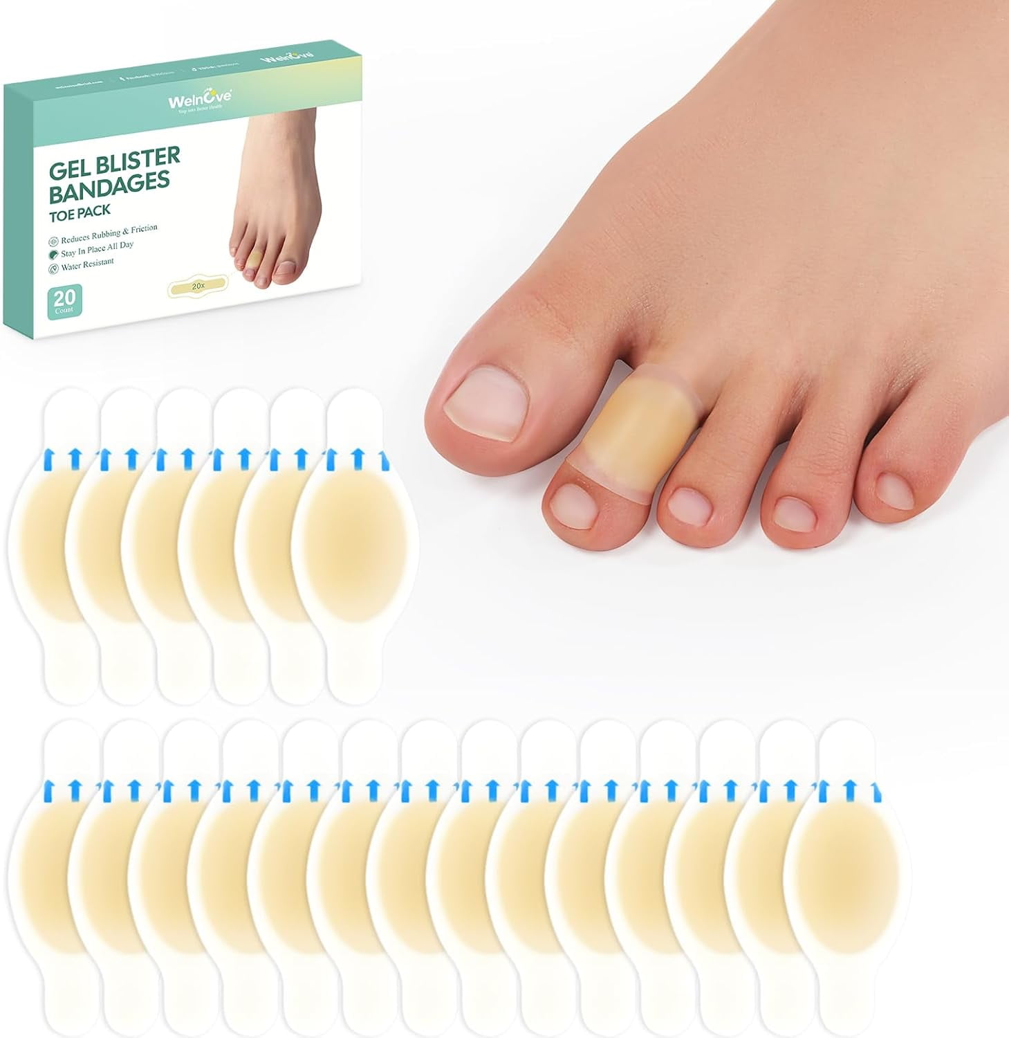 Welnove 20ct Upgraded Gel Blister Pads - Waterproof Hydrocolloid ...