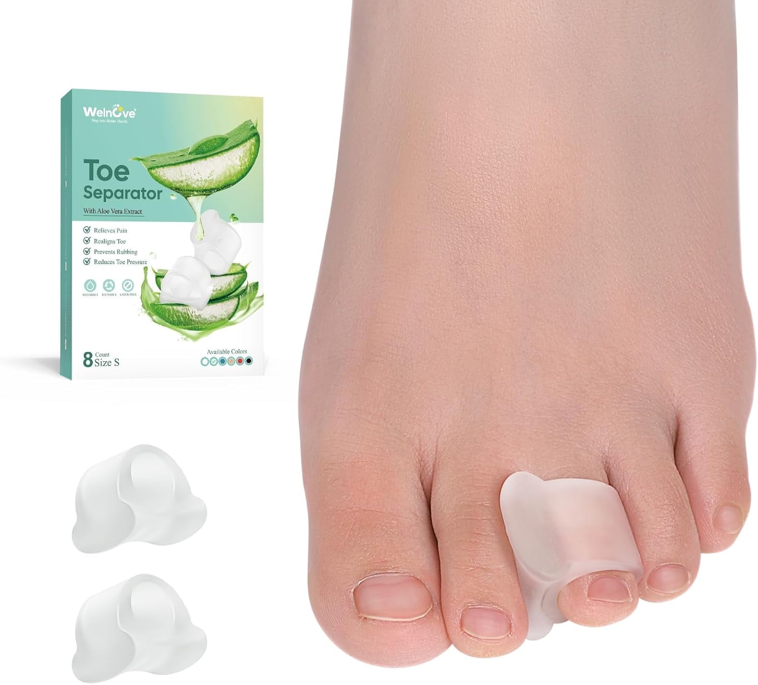 Welnove 8 Pack Gel Toe Separators Aloe Vera Overlapping Toes Bunion ...
