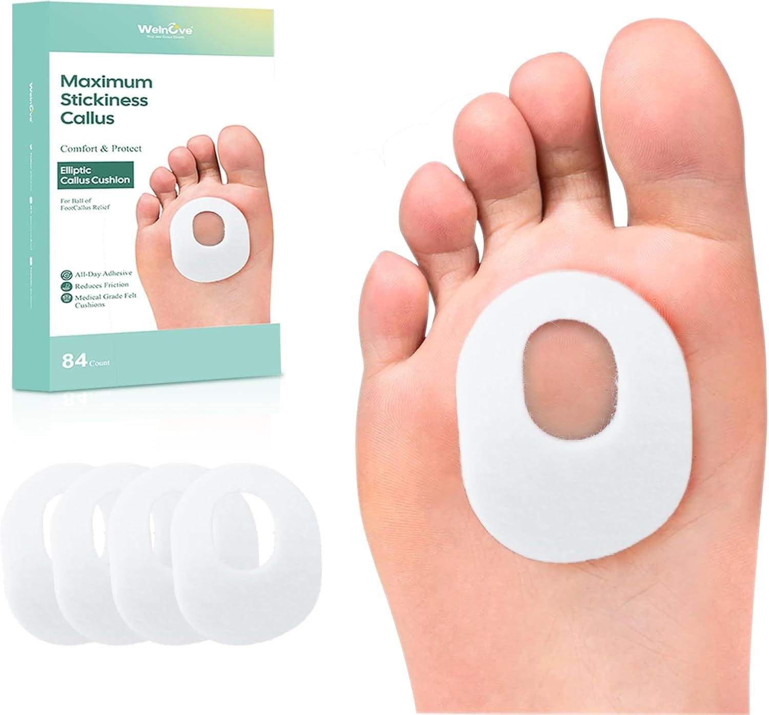 Welnove 84pcs Callus Pad with Water-Resistant Self-Stick Adhesive ...