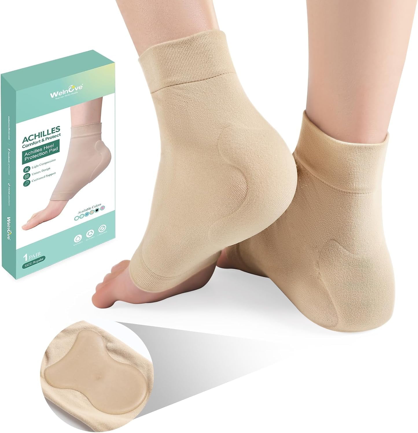 Welnove Achilles Tendon Heel Protector Support Socks Gel Padded Sleeve ...