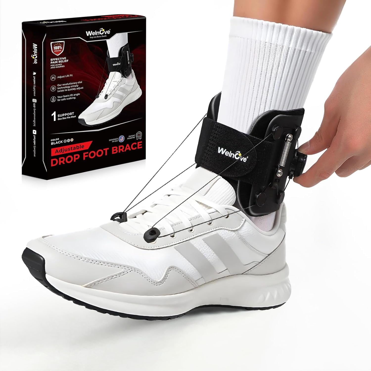 Welnove Adjustable AFO Foot Drop Brace with Dual-Knob - Lightweight ...