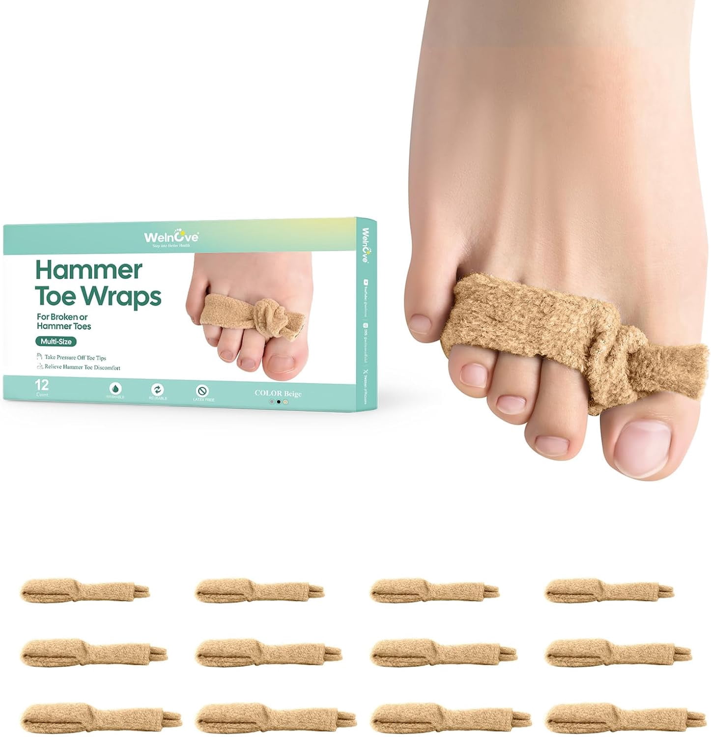 Welnove Broken Toe Wraps - Adjustable Toe Straightener & Corrector for ...