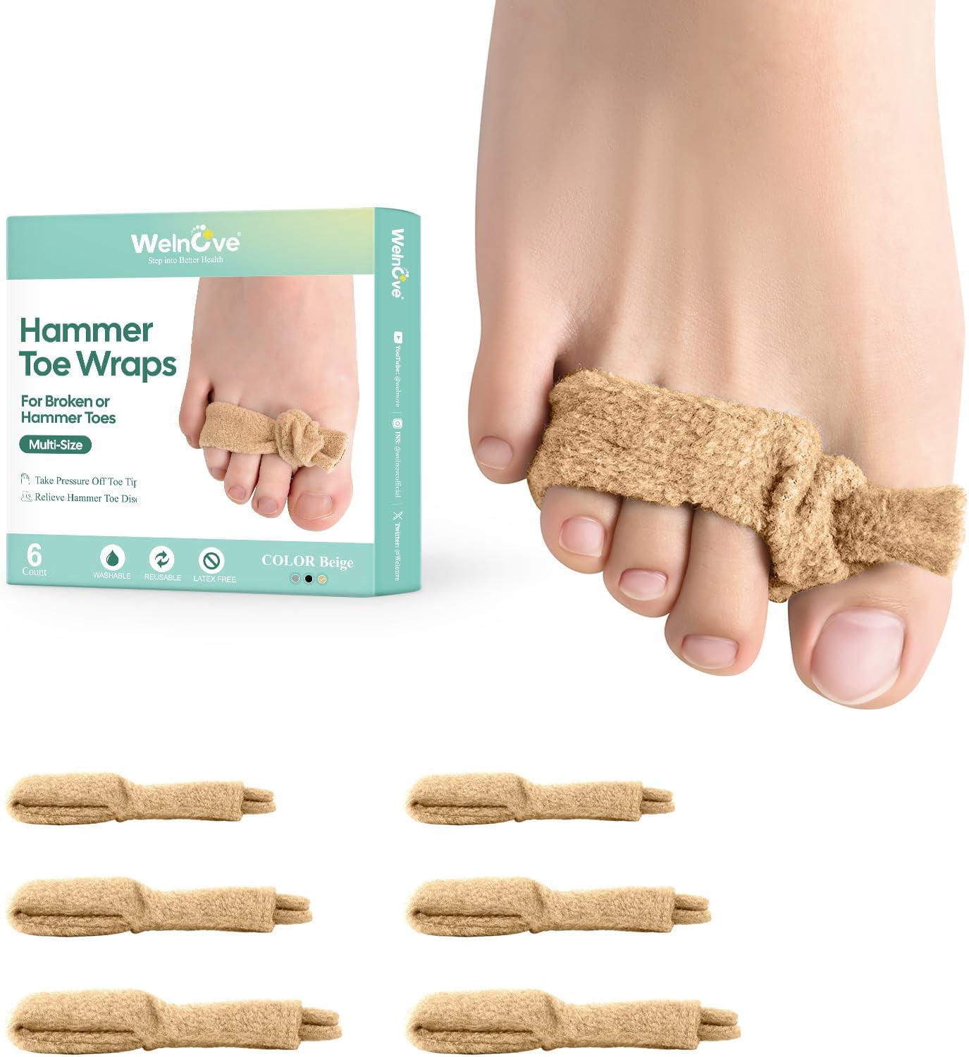 Welnove Broken Toe Wraps - Adjustable Toe Straightener & Corrector for ...