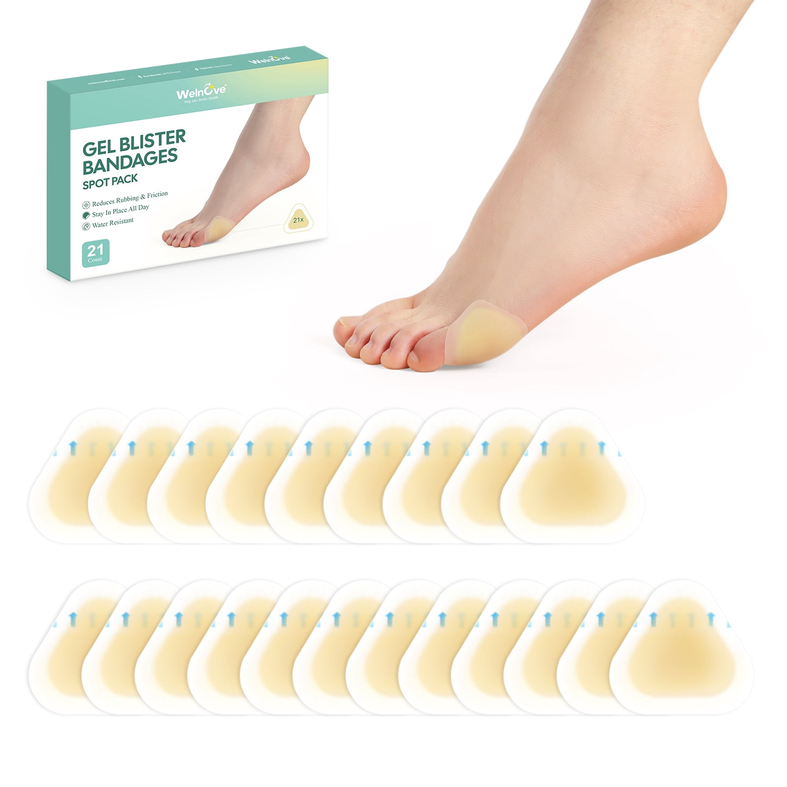 Welnove Gel Blister Bandages Hydrocolloid Bandages - Welnove 21ct ...