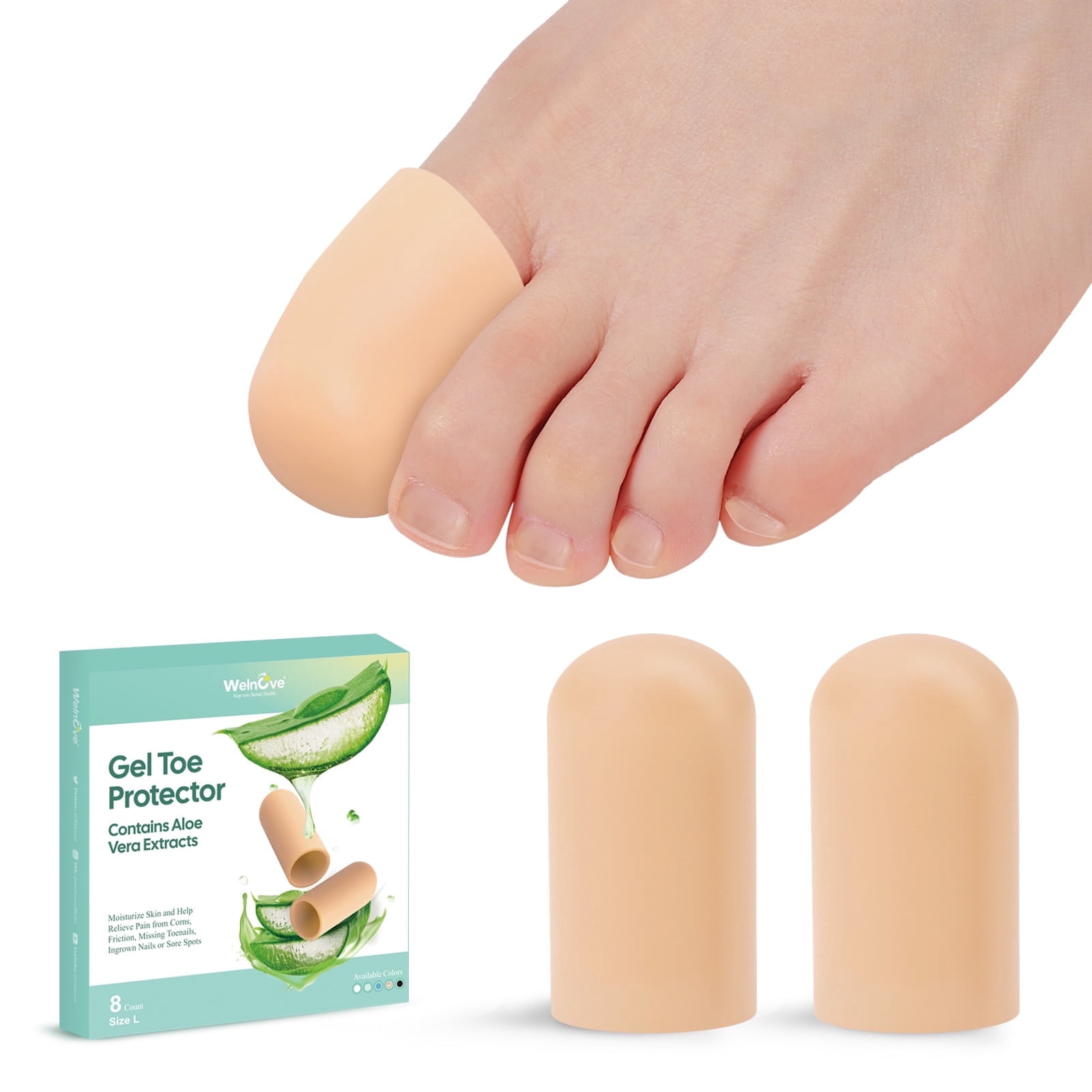 Welnove Gel Toe Cap and Protector - Silicone Toe Covers - Toe Cushions ...