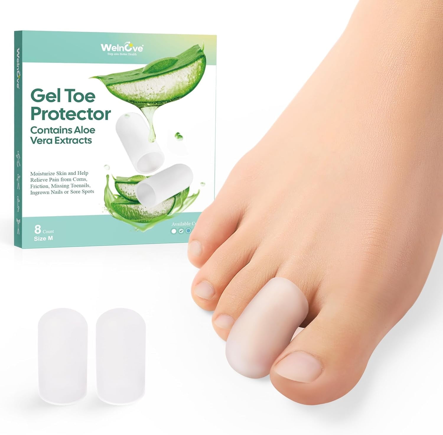 Welnove Gel Toe Cap and Protector - Silicone Toe Covers - Toe Cushions ...