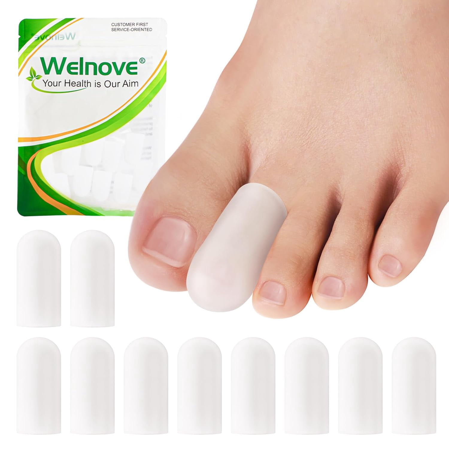 Welnove Gel Toe Caps, 10 Count, Toe Cushions, Toe Protection for Corns ...