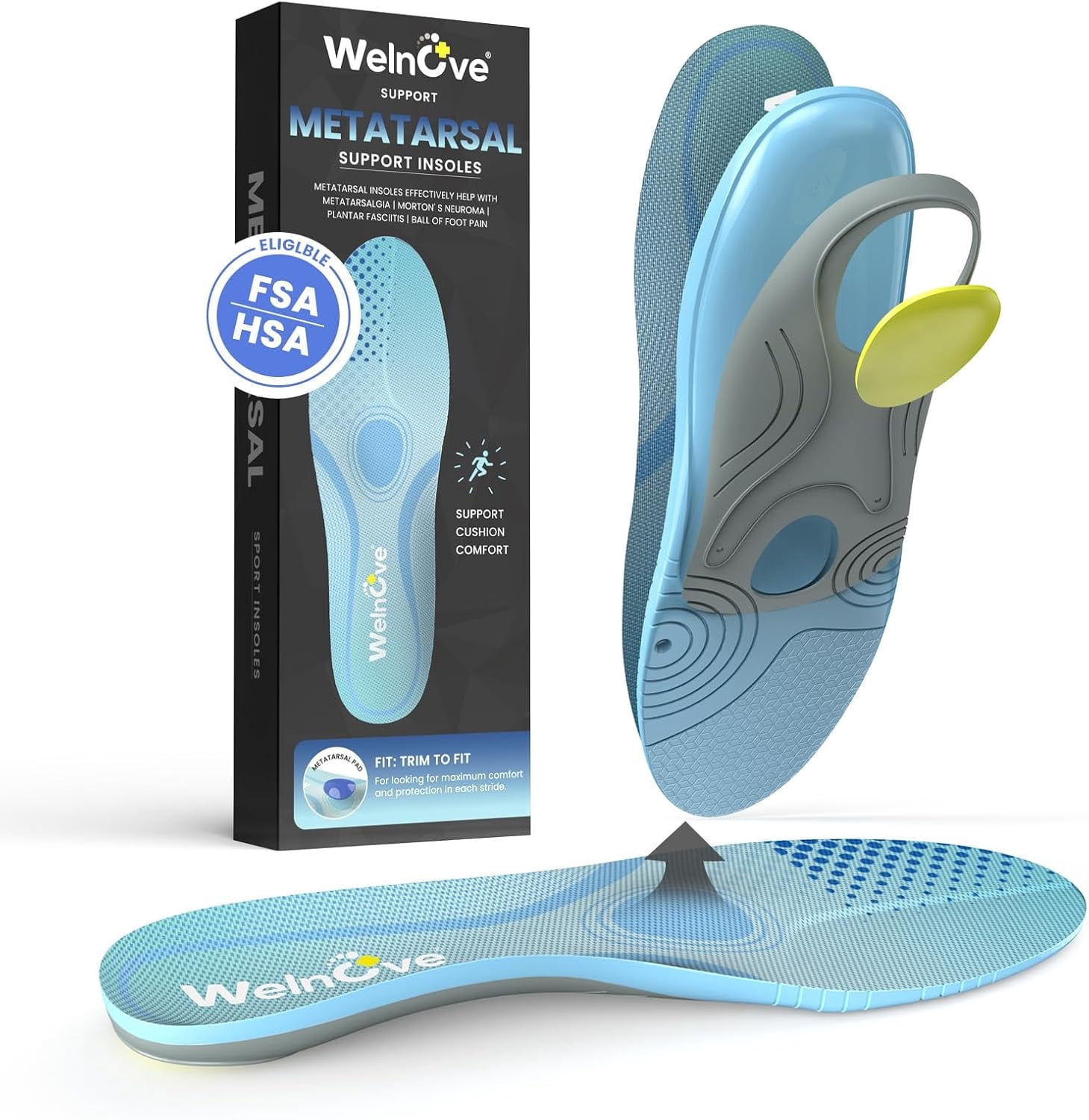 Welnove Metatarsal Insoles, Pain Relief for Men & Women - Support for ...