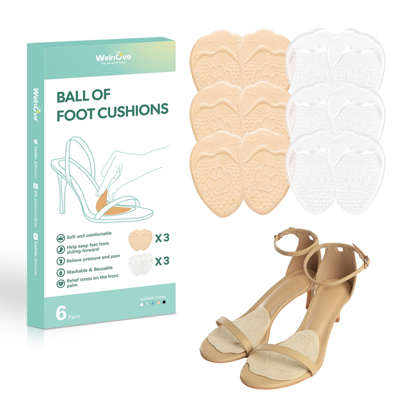 Welnove Metatarsal Pads Women Adhesive Gel Foot Pads Ball of Foot ...