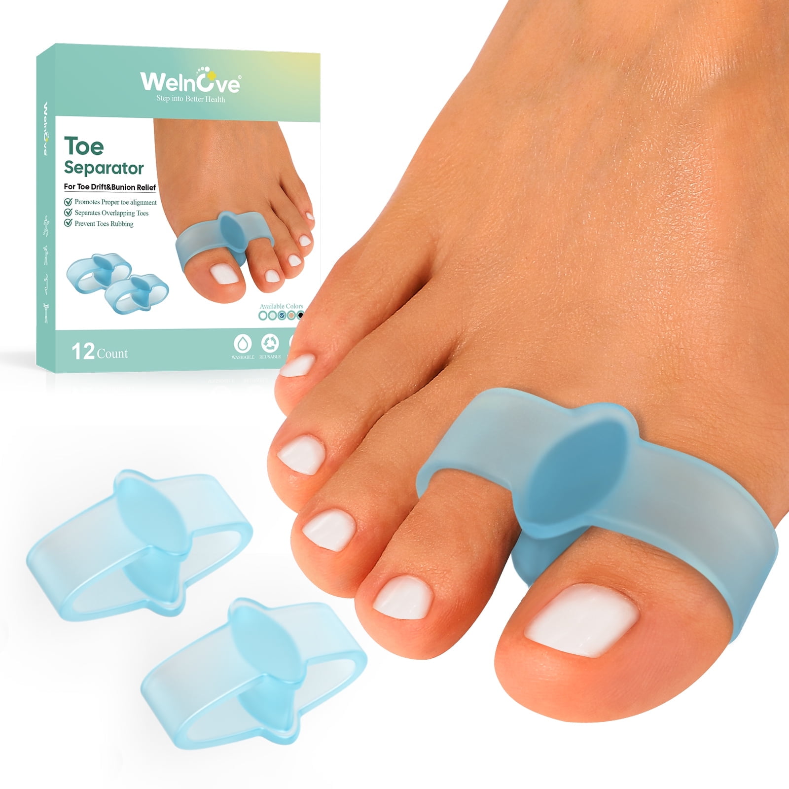Welnove Pack of 12 Bunion Corrector, Toe Separators with 2 Loops, Big ...