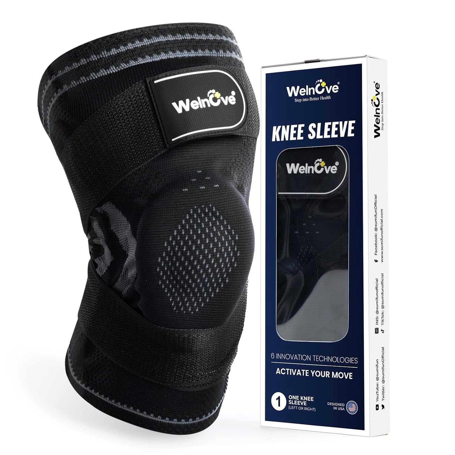 Welnove Patella Knee Support with Side Stabilizers & Patella Gel Pads ...