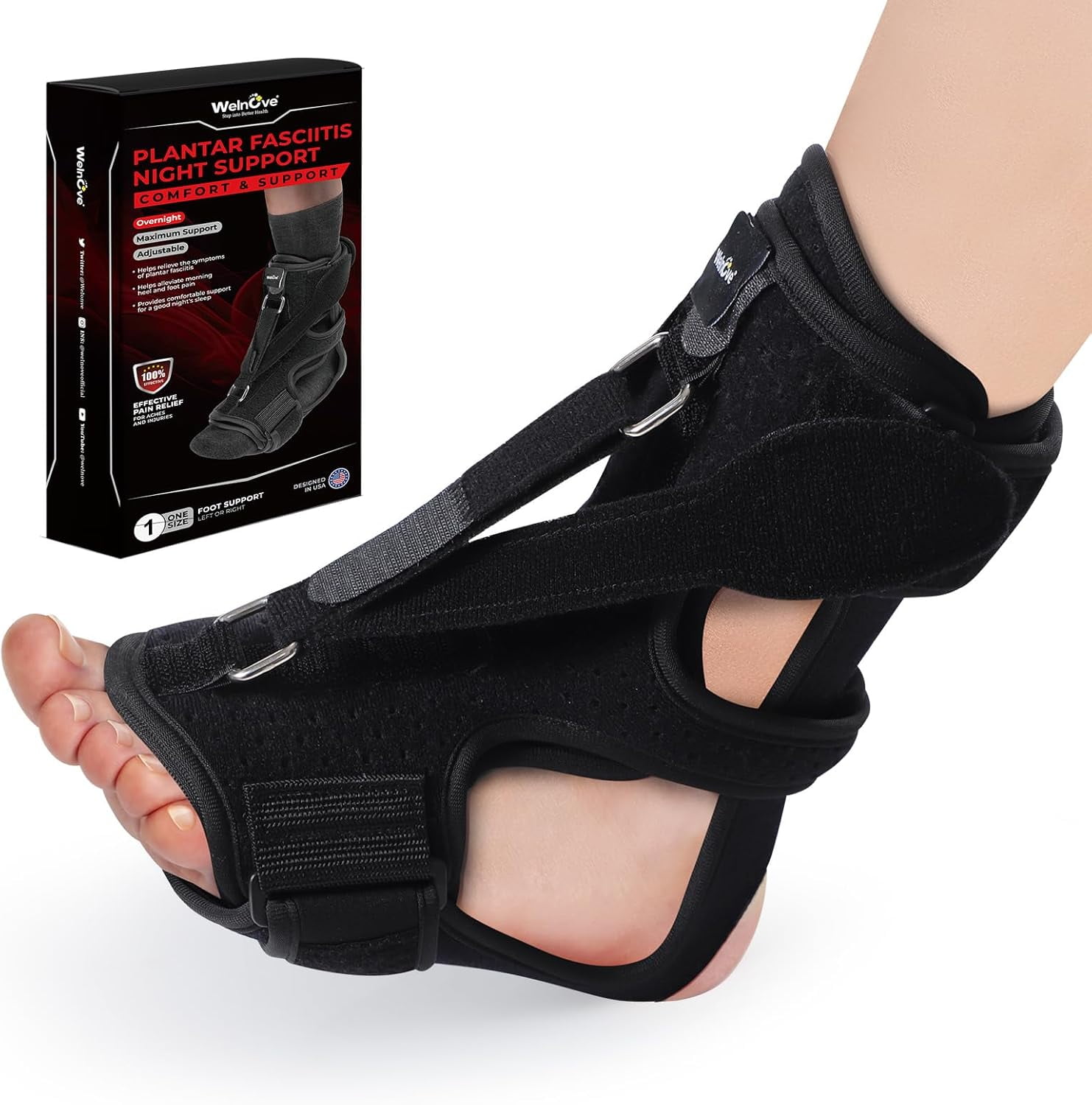 Welnove Plantar Fasciitis Night Splint - Upgraded 3 Adjustable Straps ...