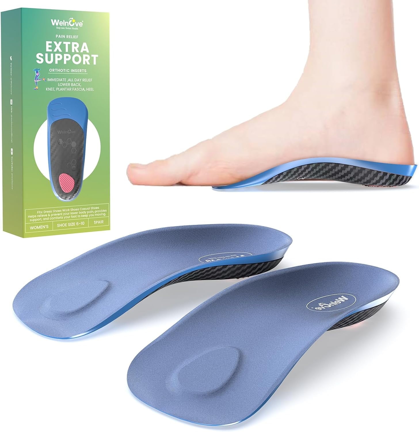 Welnove Semi Rigid Arch Support Inserts 3 4 Length Heel Pain Relief ...