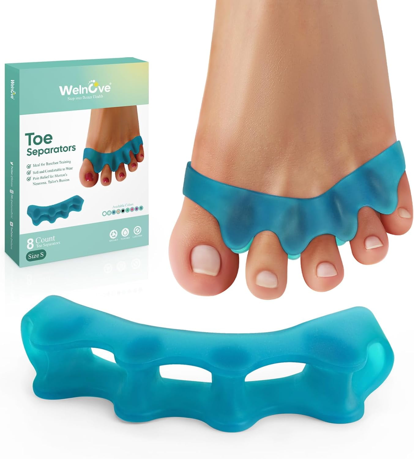 Welnove Silicone Toe Separators - 8 Pack Gel Toe Spacers for Feet Men ...