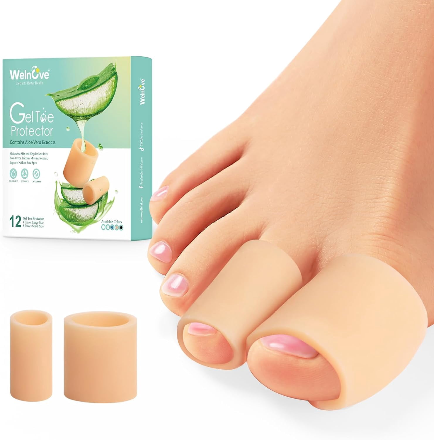 Welnove Toe Protectors – 12-Pack Aloe Vera Extract Infused Silicone Toe ...