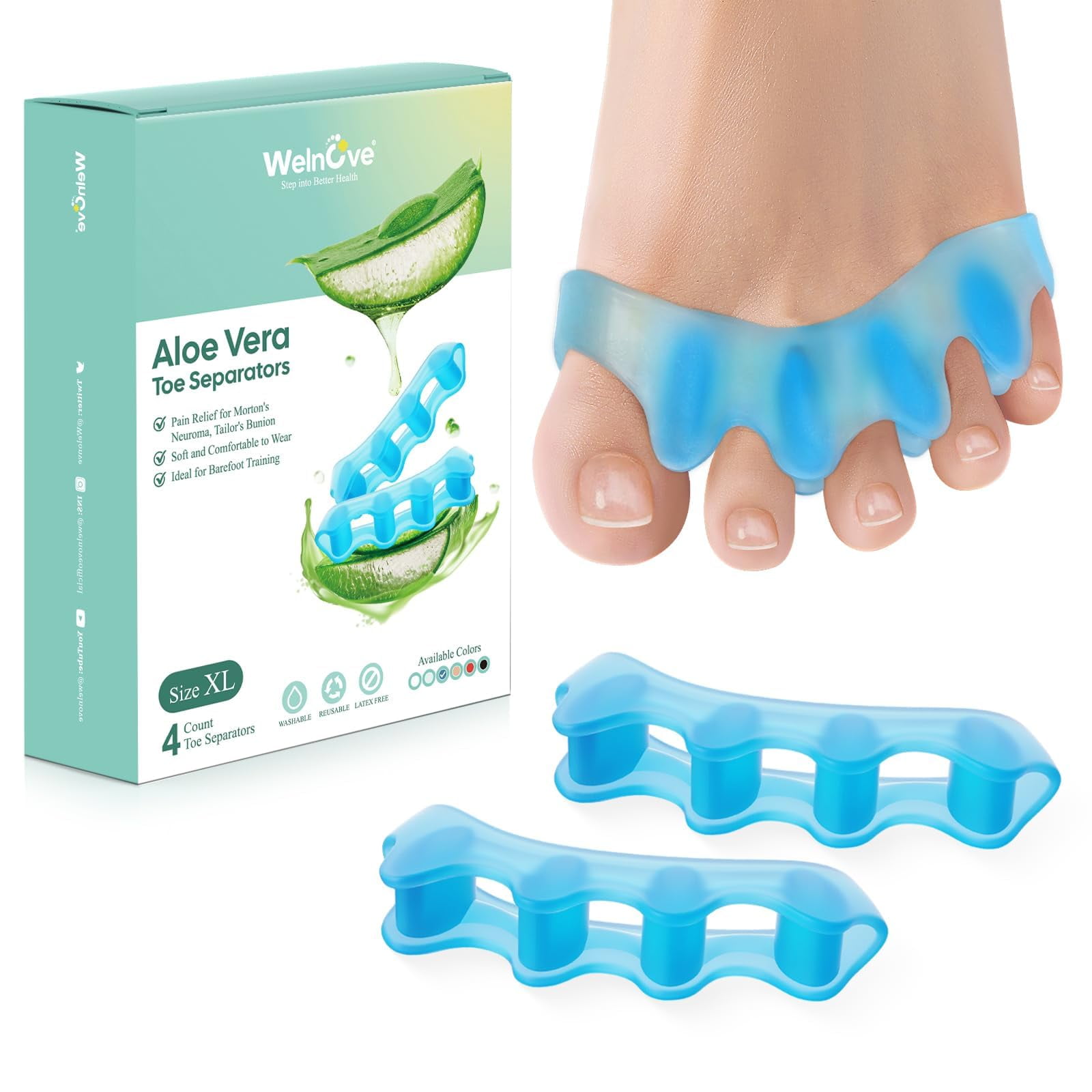 Welnove Toe Separators Bunion Correctors - 4 Pcs Gel Toe Spacers Aloe ...