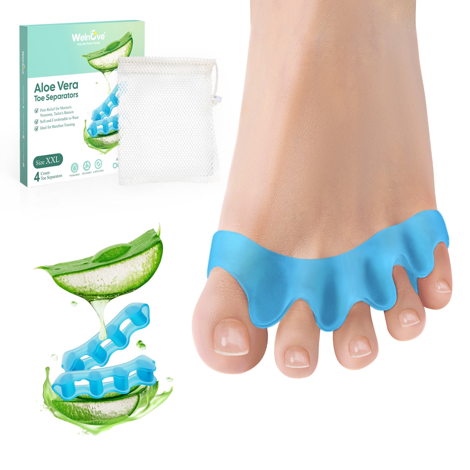 Welnove Toe Separators Bunion Correctors - 4 Pcs Gel Toe Spacers Aloe ...