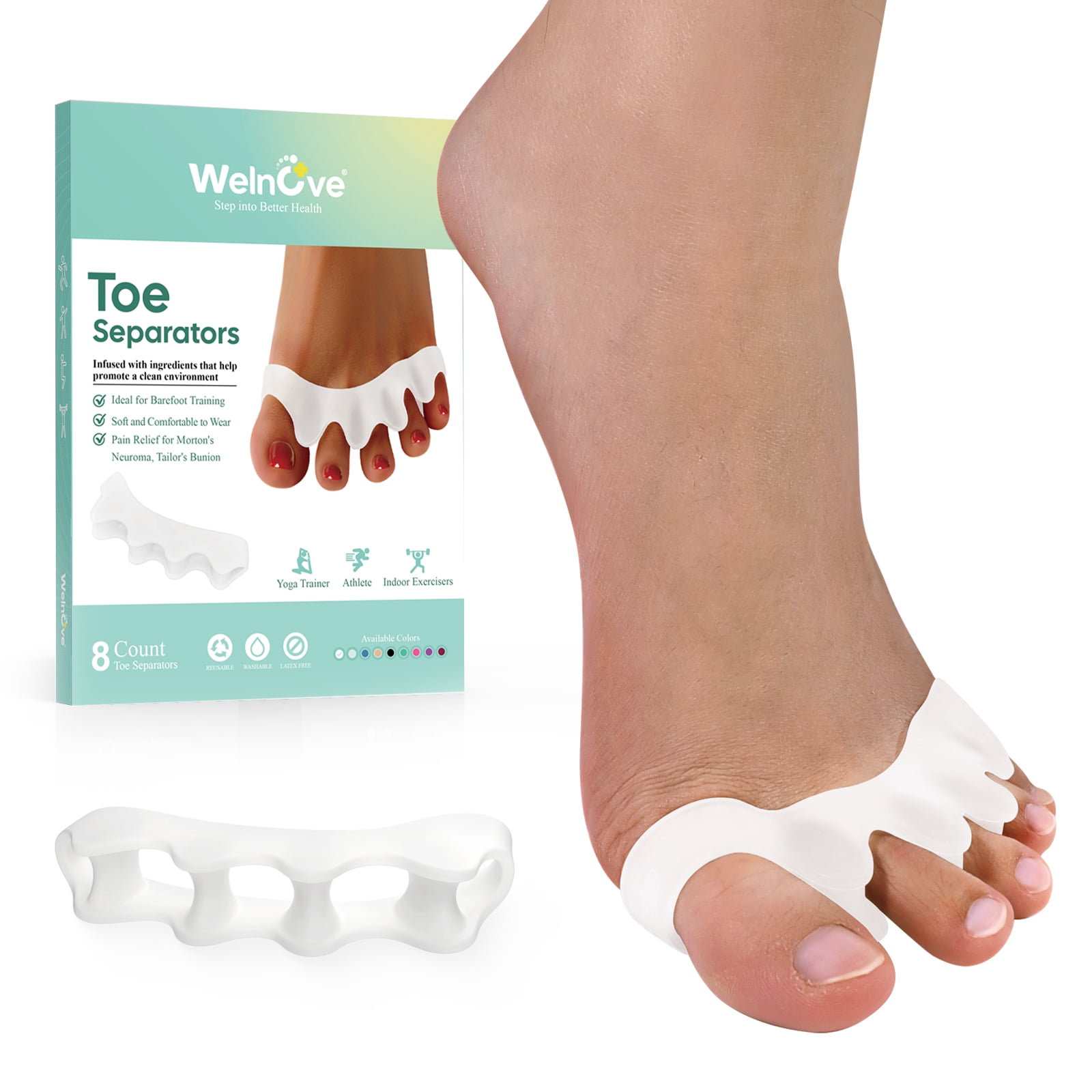 Welnove Toe Separators Spacers for Women - 8 Pack Gel Toe Straightener ...