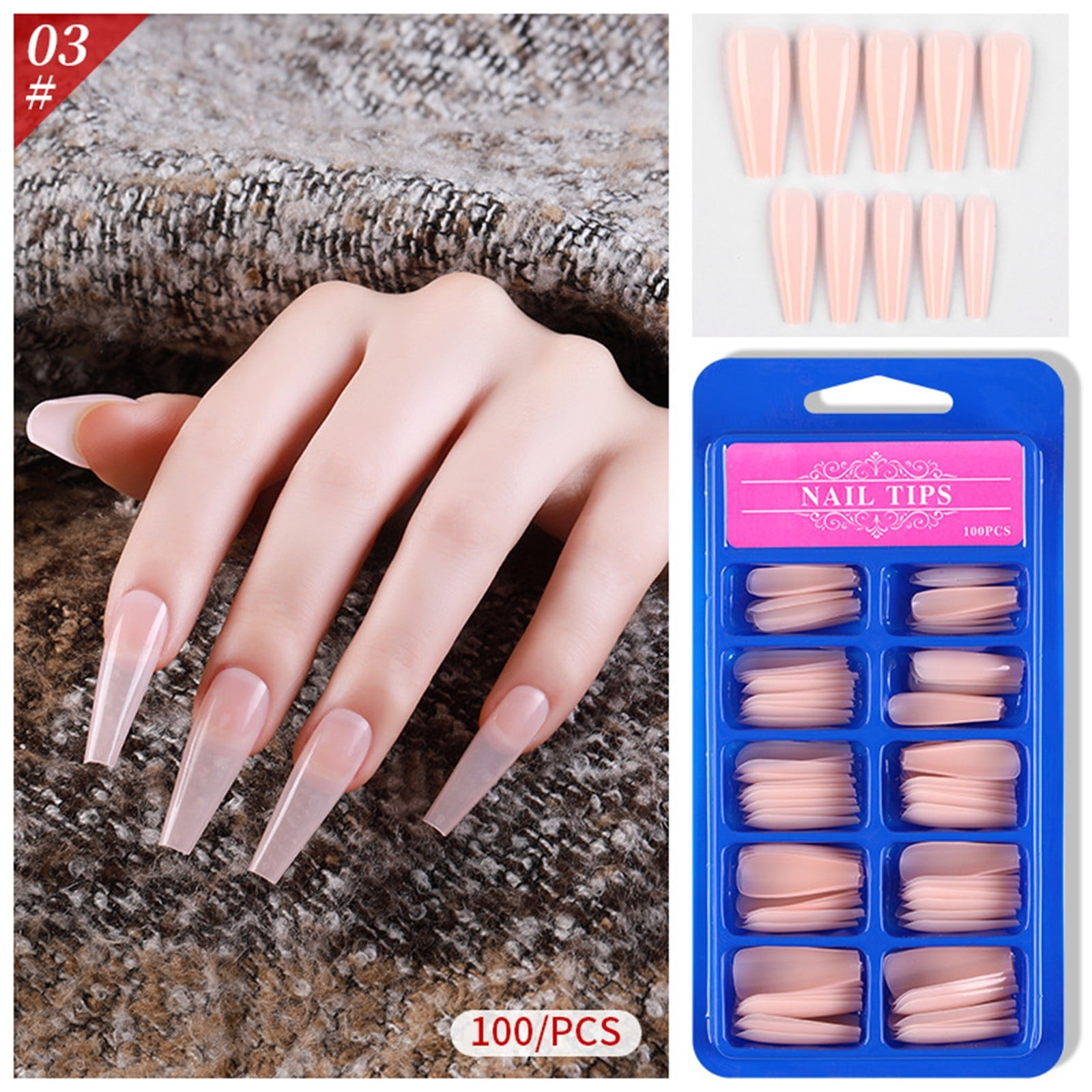 Weloille 100Pcs Long Fake Nails Full Cover False Nail Coffin Tips ...