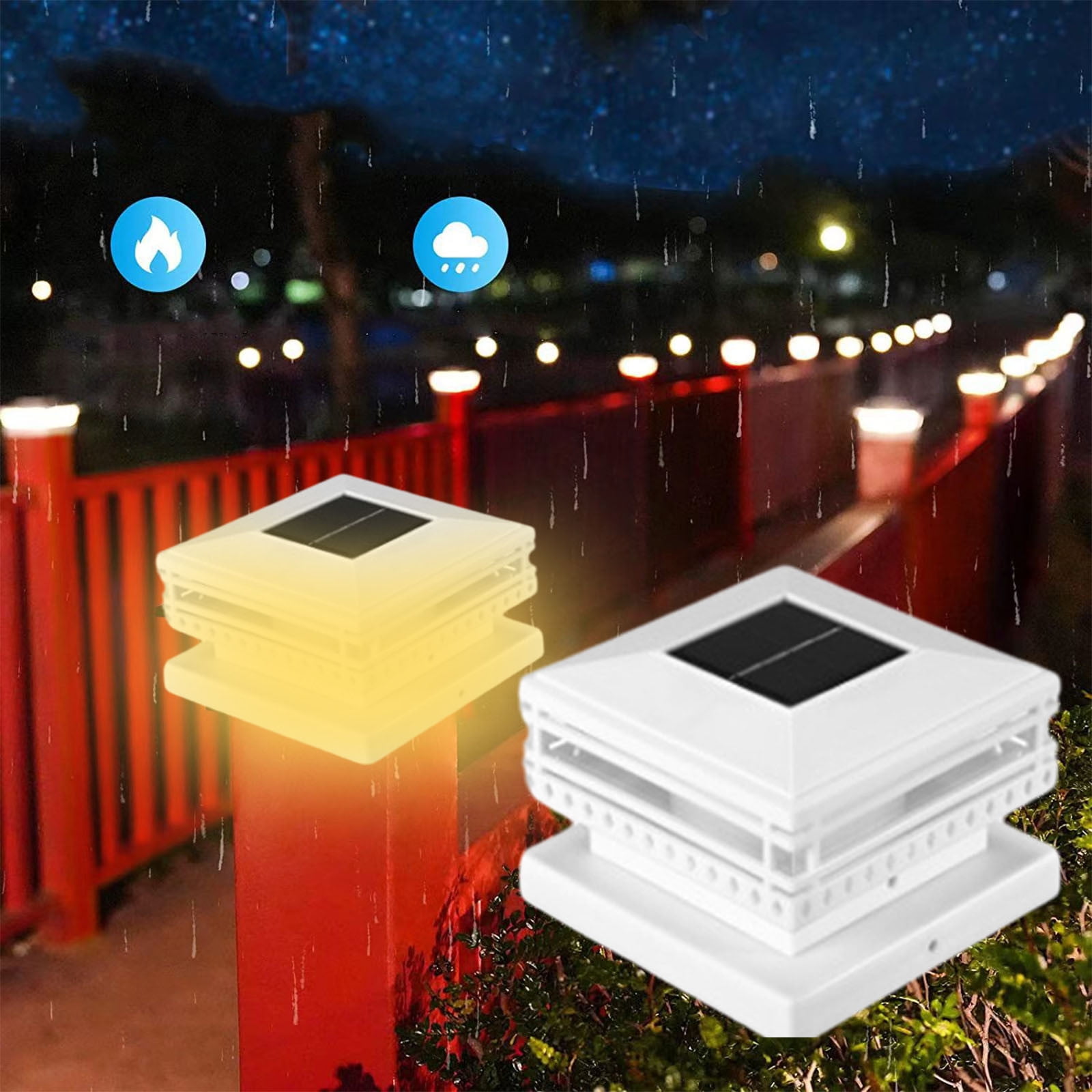 Weloille 2 Pack Solar Post Lights Outdoor Solar Post Cap Lights IP55 ...