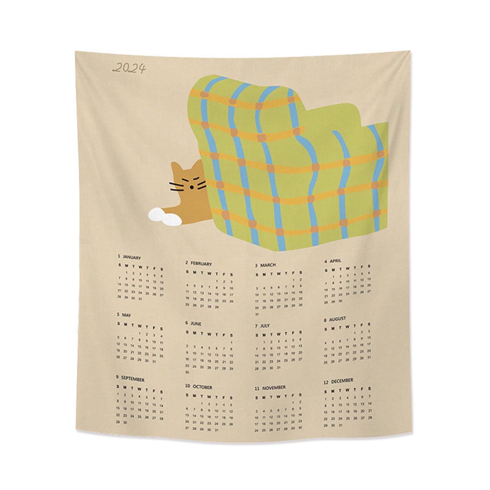 Weloille 2024 Calendar Hanging Cloth Background Cloth Bedroom Wall ...
