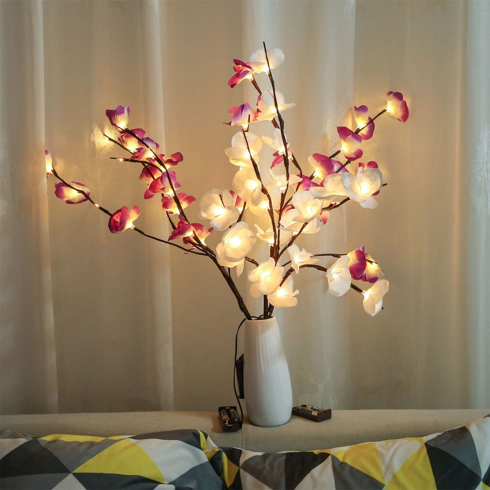 Weloille 2Pack LED Lighting Flowers Pink+White Artificial Phalaenopsis ...