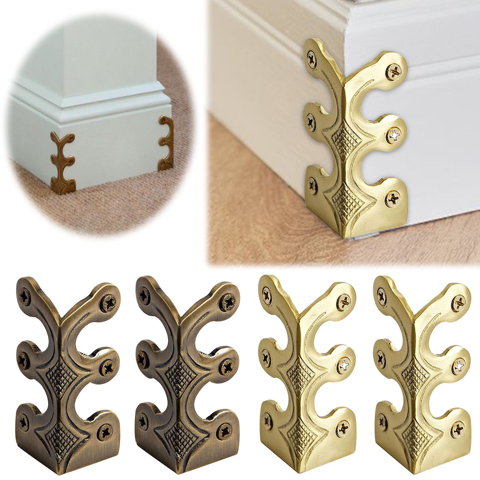 Weloille 2Pcs Vintage Pure Brass Corner Protectors Antique Hardware ...