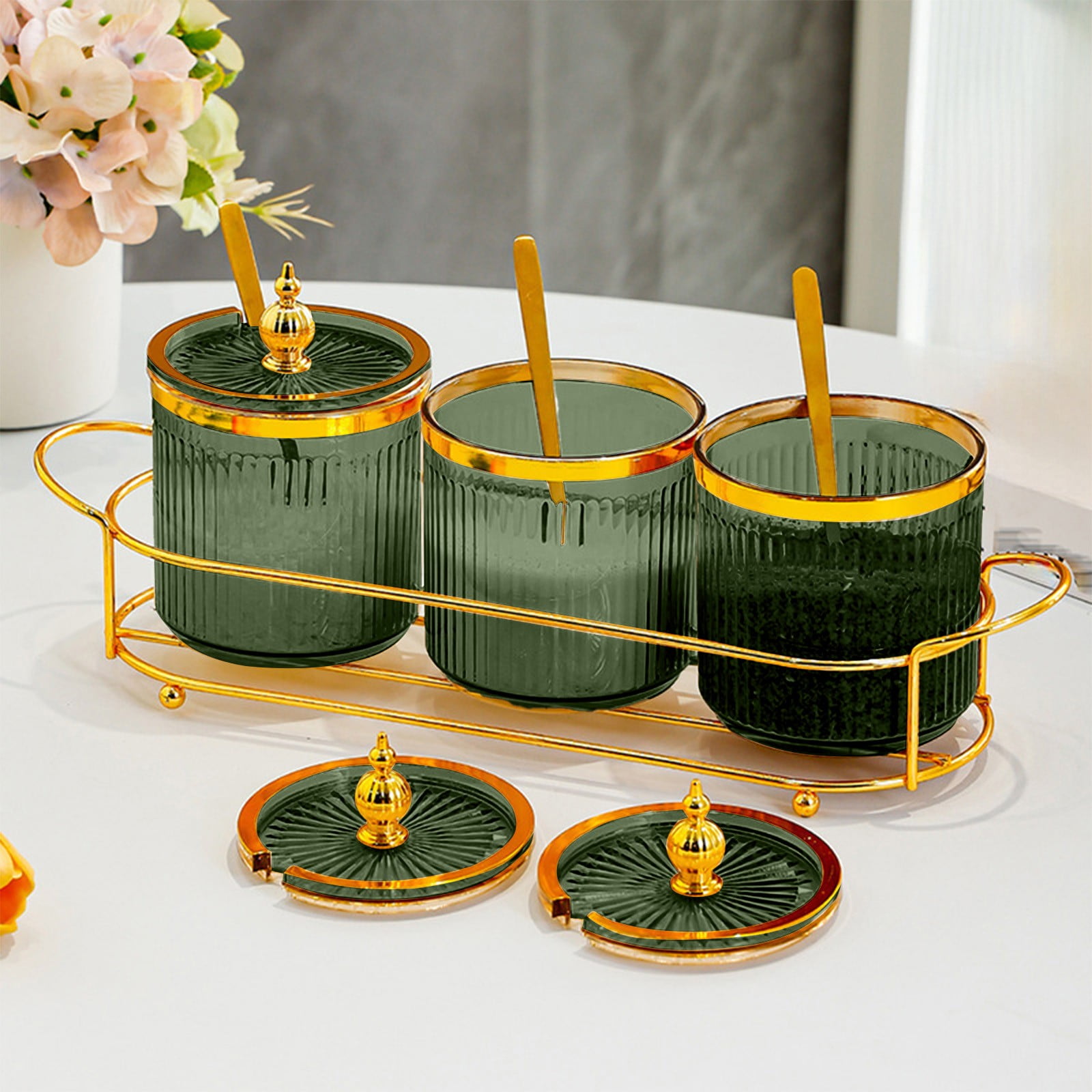 Weloille Acrylic Condiment Spice Jars and Box with Lids, Spoons, Tray ...