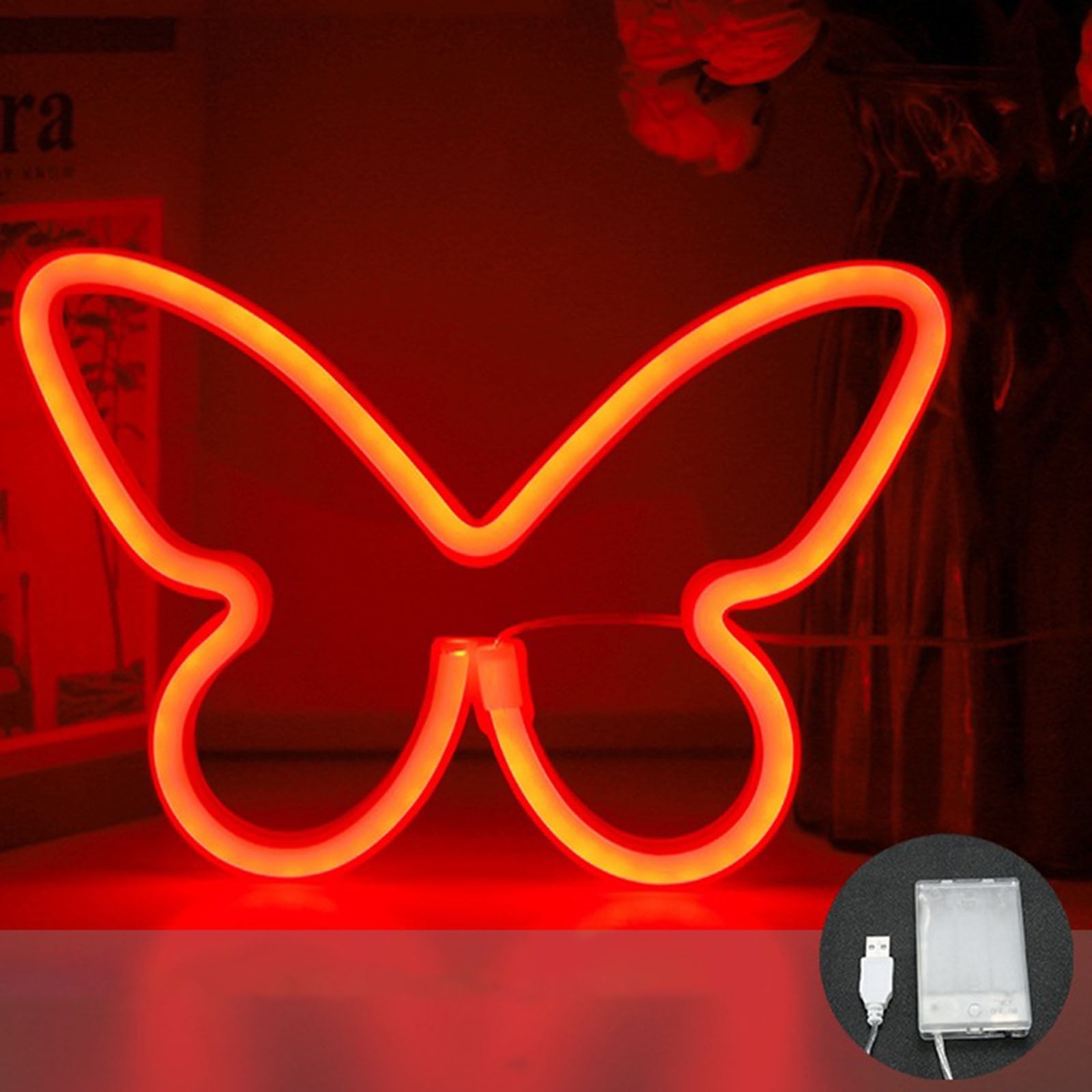 Weloille Butterfly Neon Signs, Neon Light for Bedroom, USB or 3-AA ...