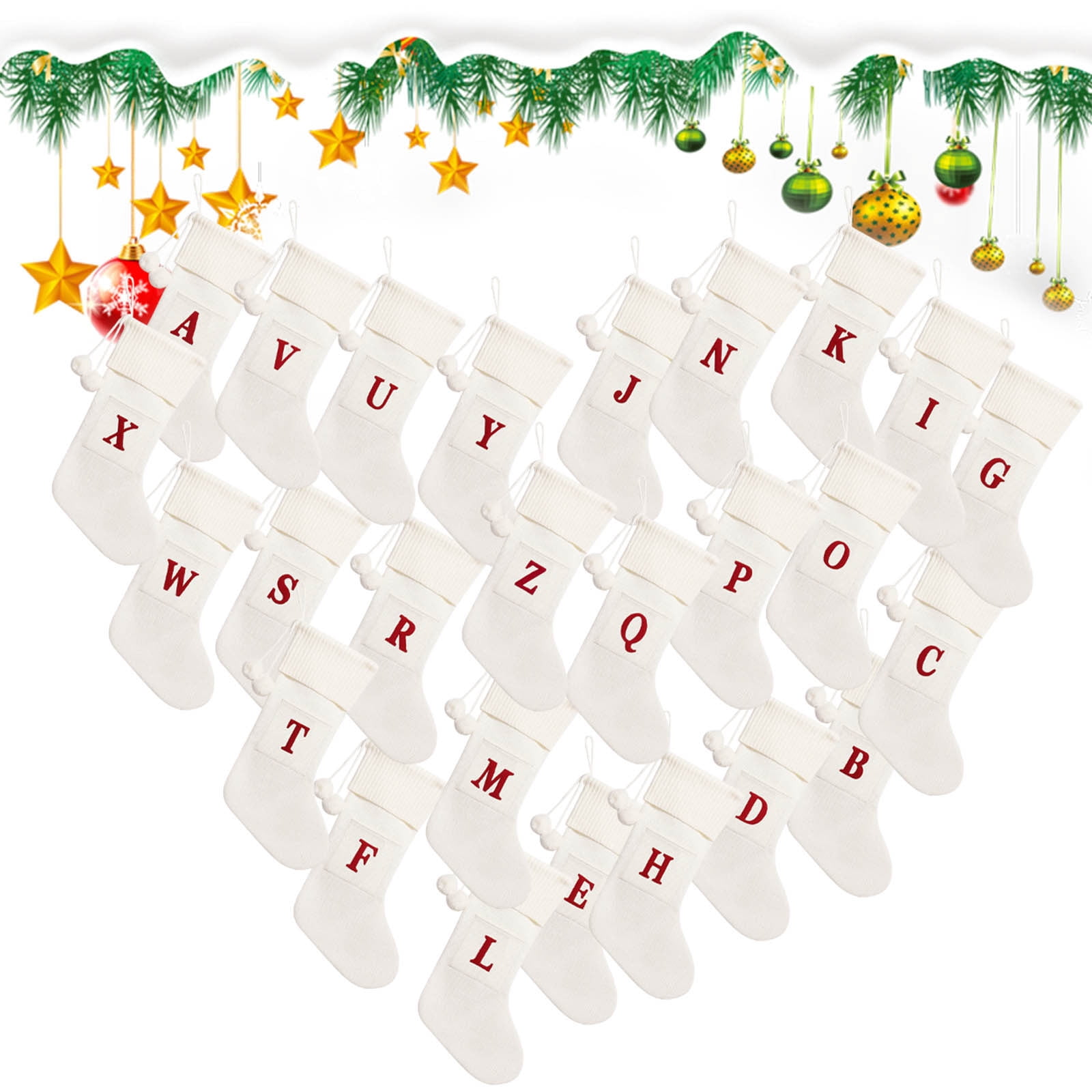 Weloille Christmas Stockings with Initials, Embroidered Letter Knit ...