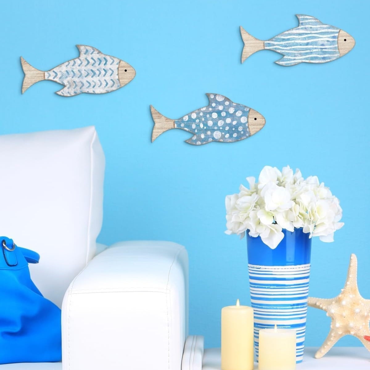 Weloille Clearance 3Pcs Wood Fish Nautical Wall Decor Beach Art Wall ...