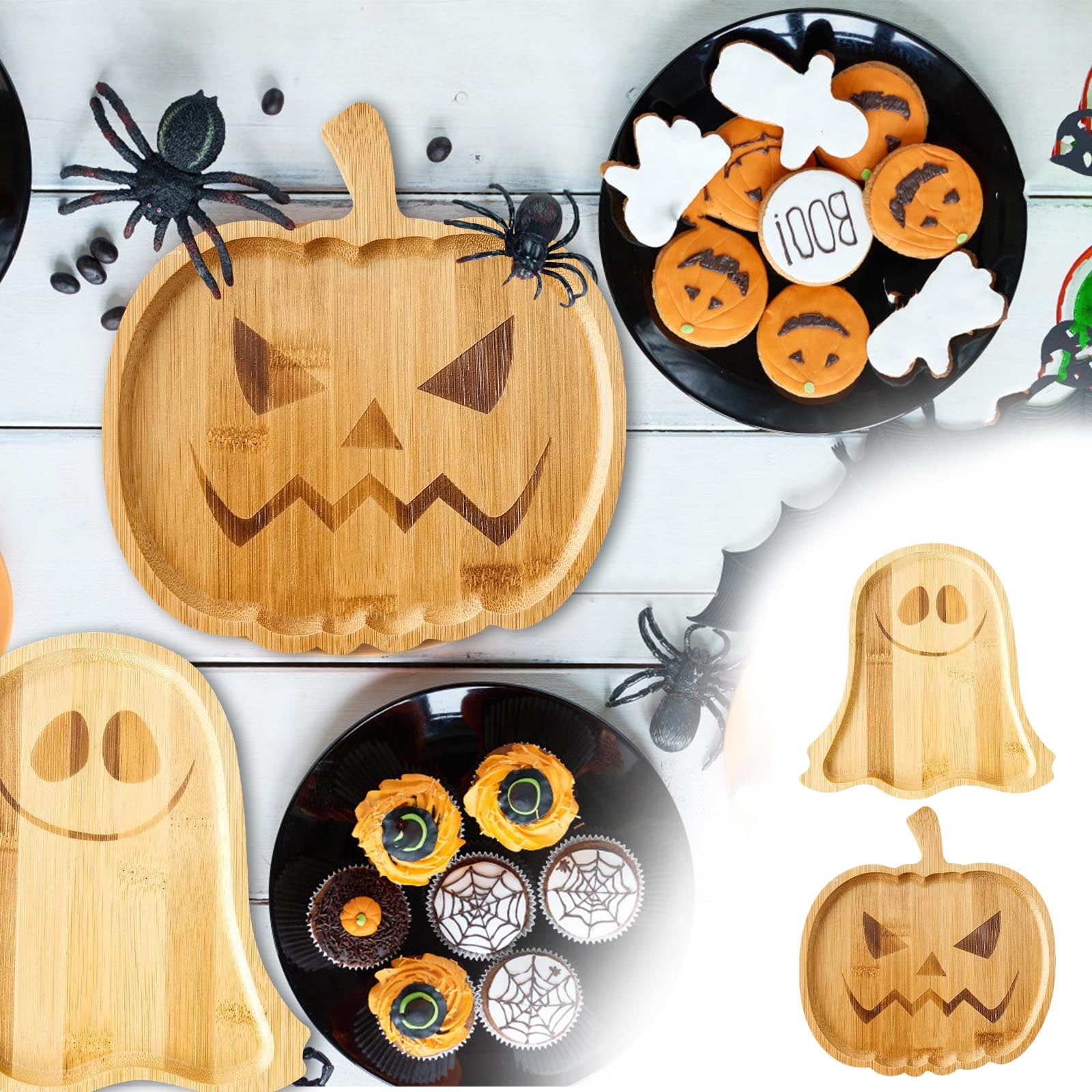 Weloille Clearance Halloween Ghost Serving Trays Bamboo Cheese Platter ...