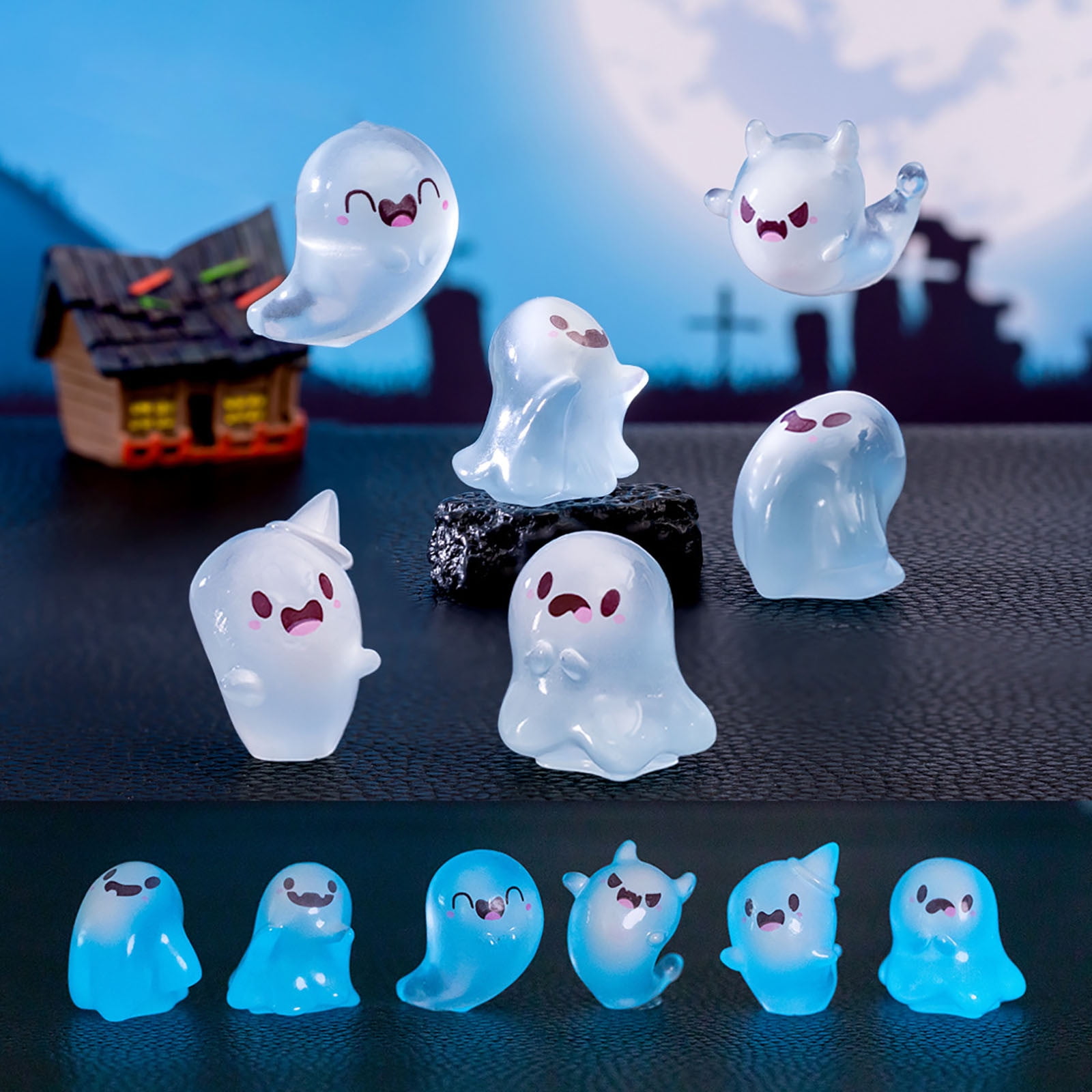 Weloille Mini Luminous Ghost Miniature Figurines Assorted Spooky in ...