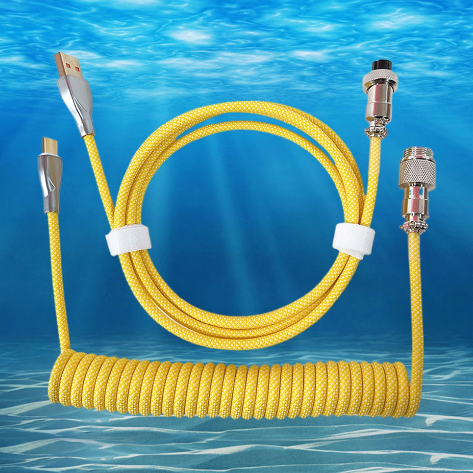 Weloille Coiled Mechanical Keyboard Cable with Metal Aviation Connector ...