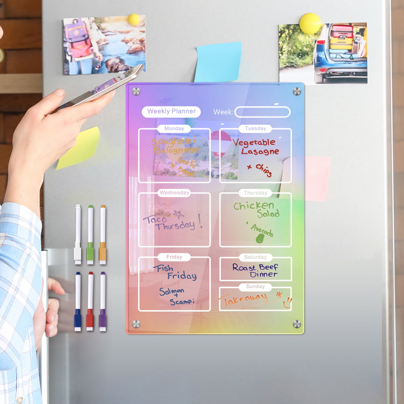 Weloille Colored Acrylic Week Plan Memo Board, Erasable Refrigerator ...