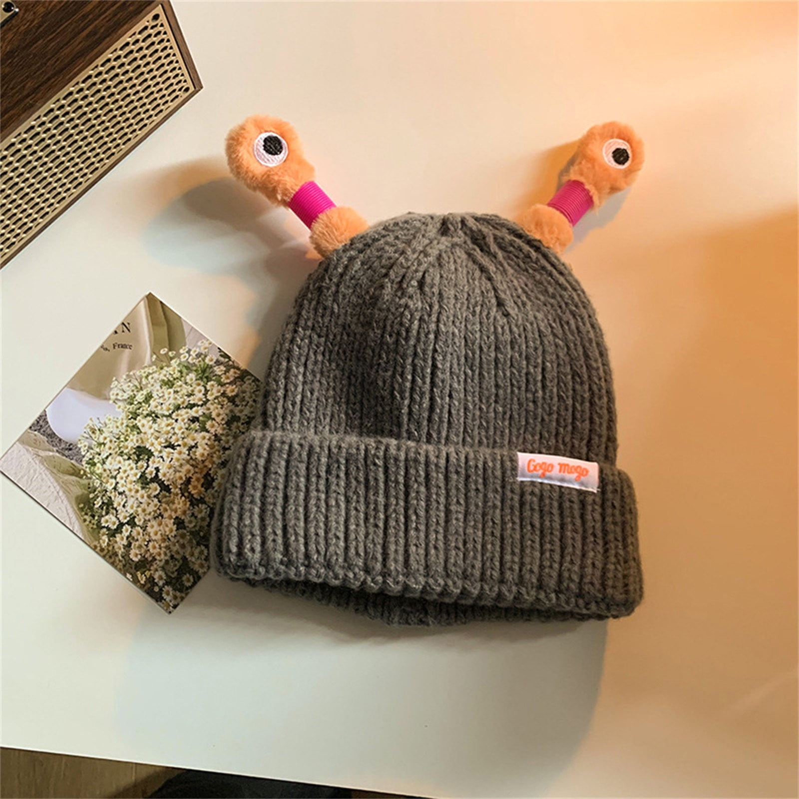 Weloille Cute and Funny Knitted Wool Hat, Eyes and Antennas Fresh and ...