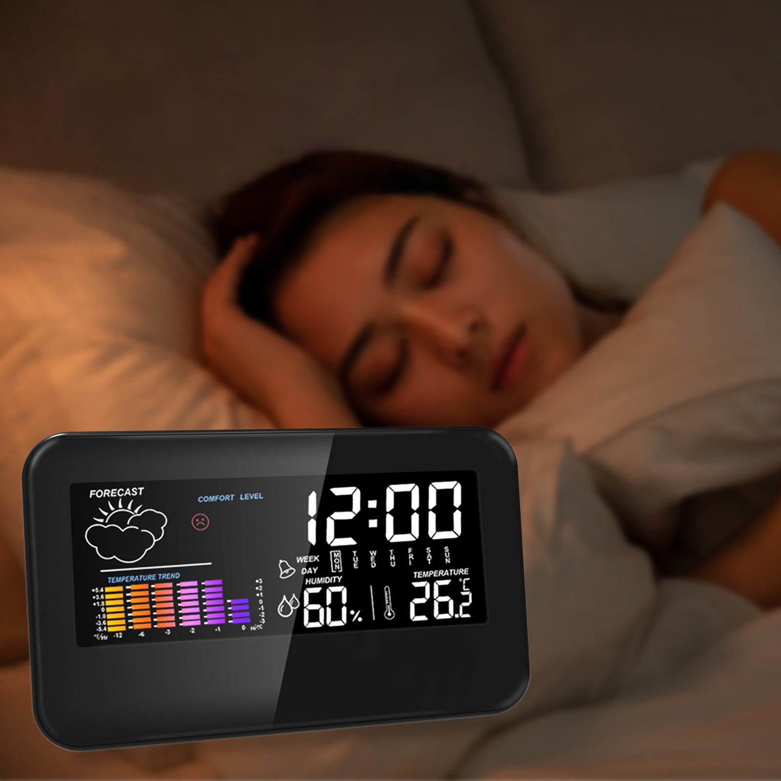 Weloille Digital Alarm Clock With LCD Display Temperature Humidity ...