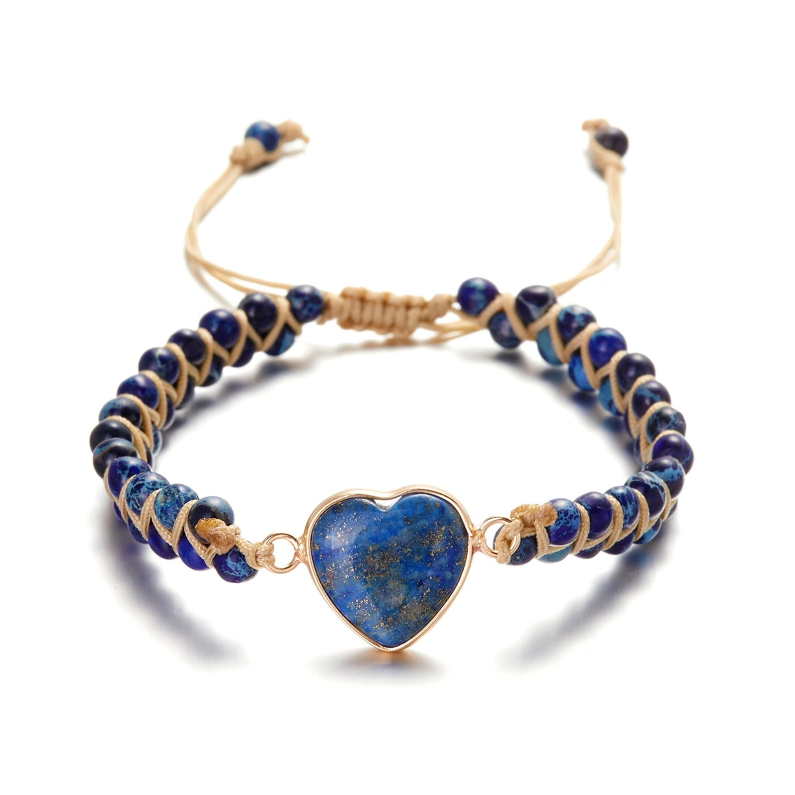 Weloille Double Winding Emperor Stone Heart Bracelet Hand Woven Natural ...