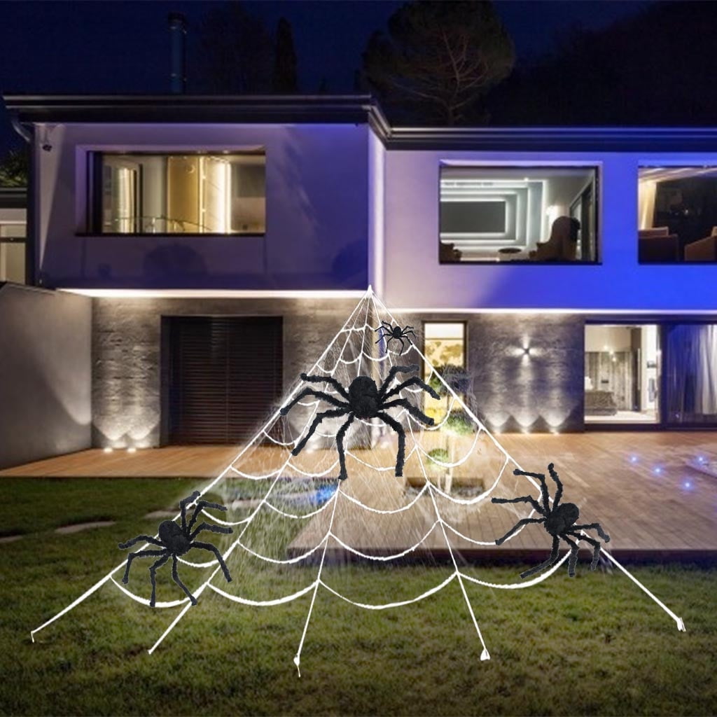 Weloille Halloween Outdoor Spider Web Decorations with 75cm Spider ...